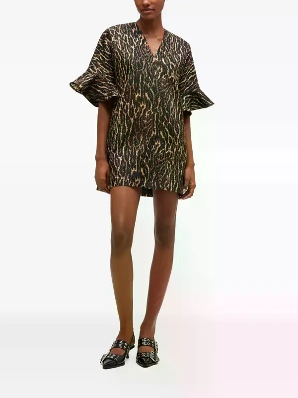 GANNI V-neck Mini Dress With Ruffled Sleeves