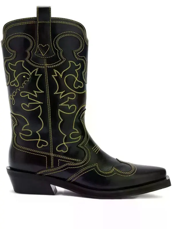 GANNI Stitching Pointed Boots - Black