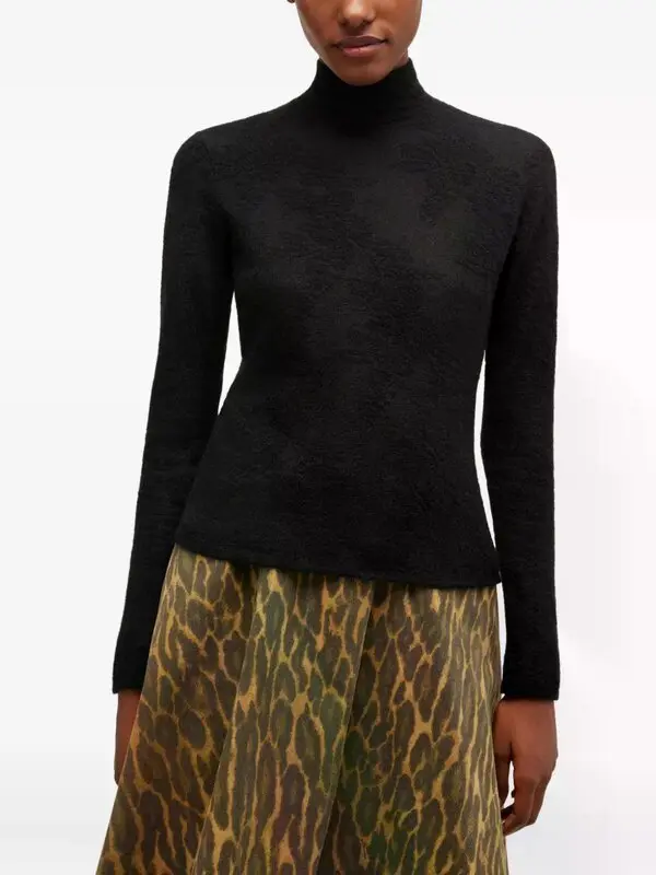 GANNI High-neck Flower Print Sweater - Black