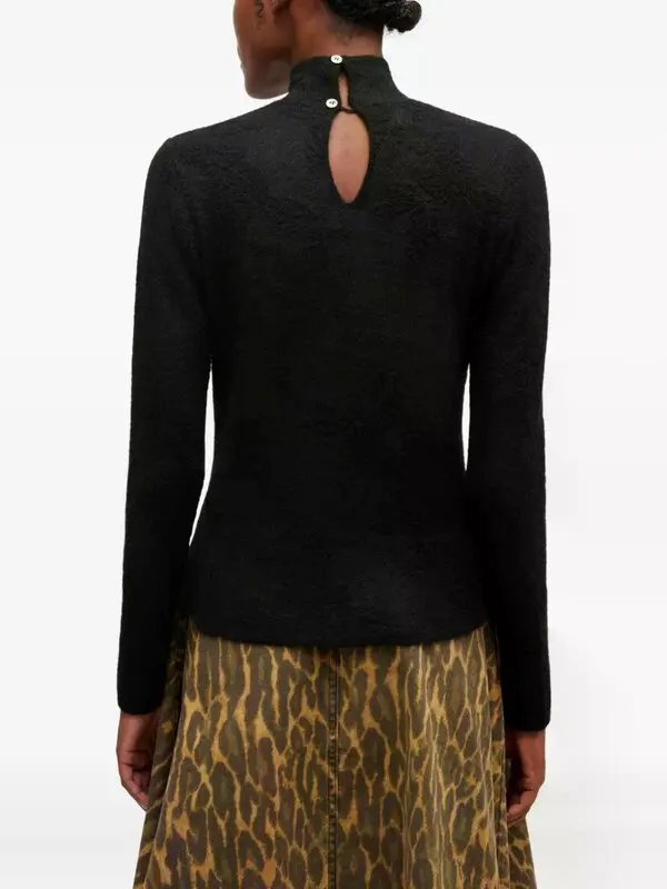 GANNI High-neck Flower Print Sweater - Black