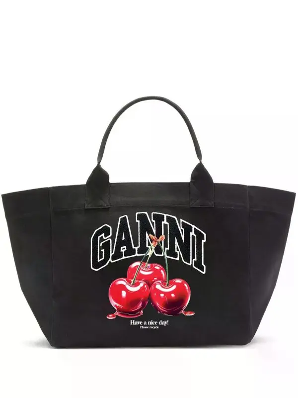 GANNI Xxl Cherry Printed Tote Bag - Black