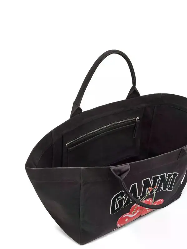GANNI Xxl Cherry Printed Tote Bag - Black