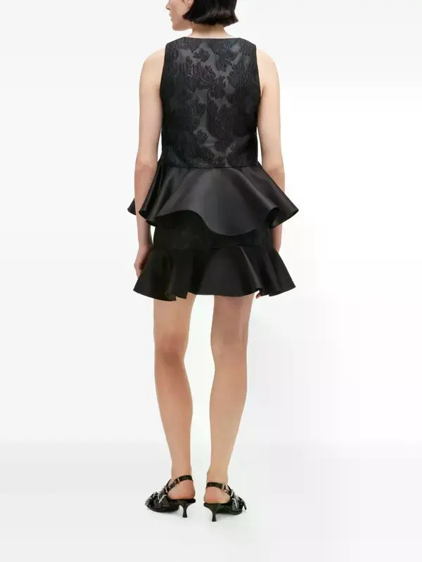 GANNI Floral Ruffled Peplum Top - Black