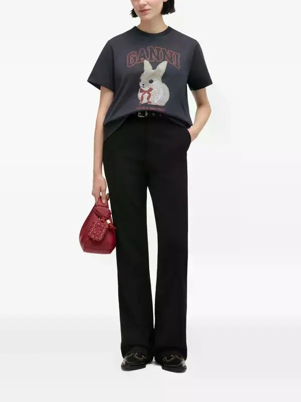 GANNI Bunny Print Organic Cotton T-shirt - Grey