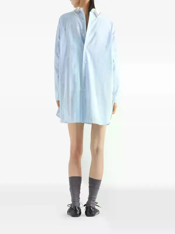 Prada Striped Blouse With Embroidered Collar