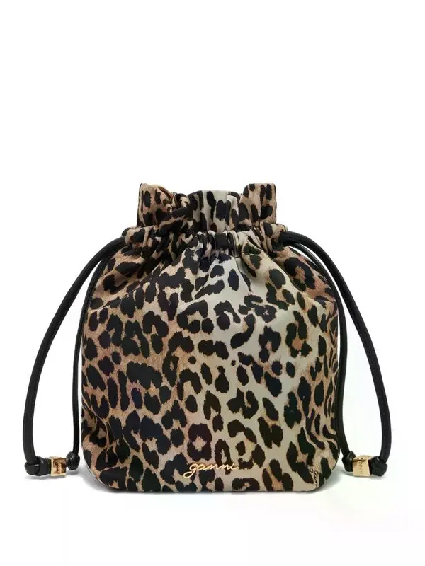 GANNI Drawstring Bucket Bag With Animal Print - Neutrals