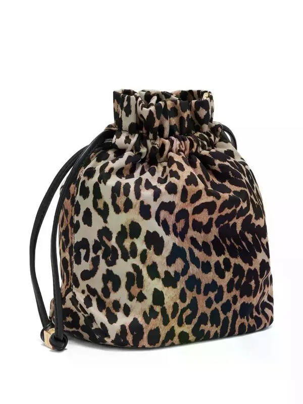 GANNI Drawstring Bucket Bag With Animal Print - Neutrals