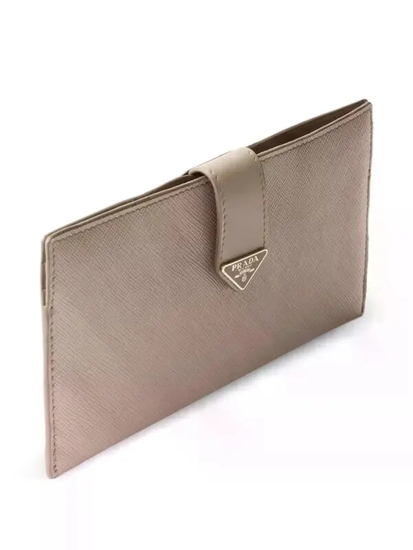 Prada Large Triangle-logo Leather Wallet - Grey