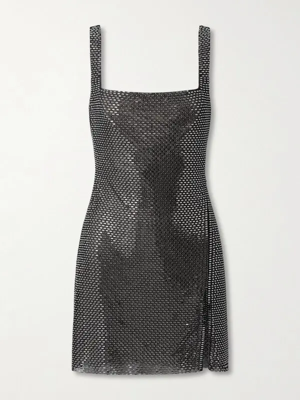 SELF-PORTRAIT Crystal-embellished Stretch-mesh Mini Dress