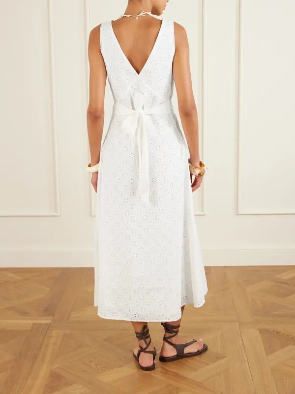 Faithfull The Brand Maya Broderie Anglaise Midi Dress - White | Editorialist