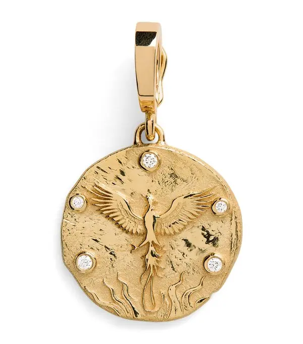 AZLEE Diamond And Phoenix Coin Charm - Gold