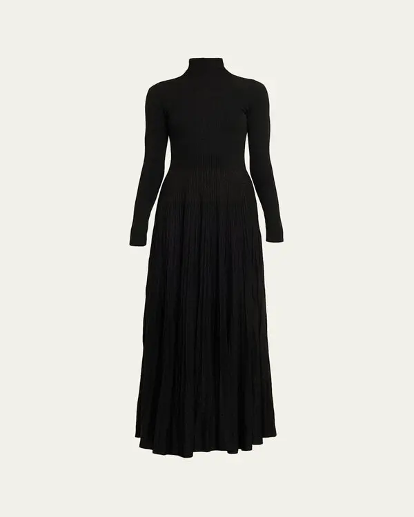 Ralph Lauren Rib-knit Pleated Turtleneck Gown