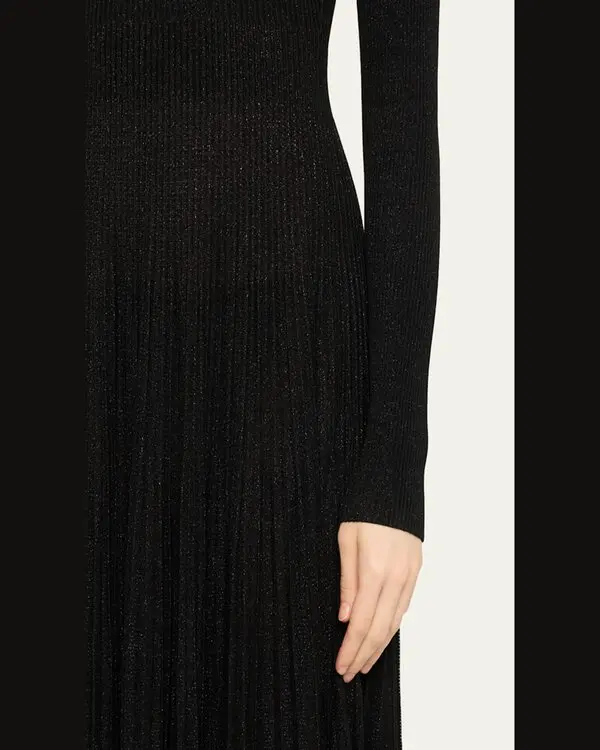 Ralph Lauren Rib-knit Pleated Turtleneck Gown