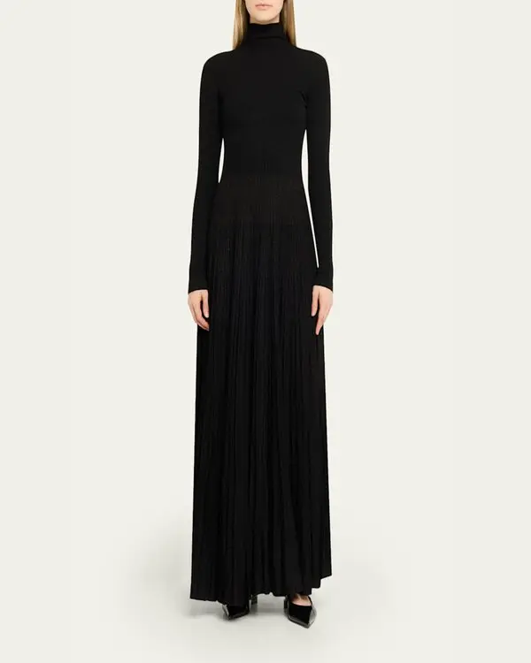 Ralph Lauren Rib-knit Pleated Turtleneck Gown