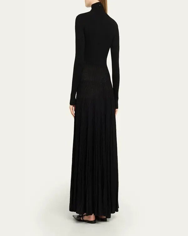 Ralph Lauren Rib-knit Pleated Turtleneck Gown