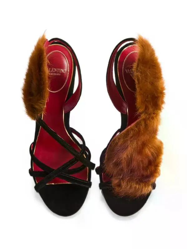 Valentino Garavani 105mm Fetishique Fur-leaf Sandals - Black