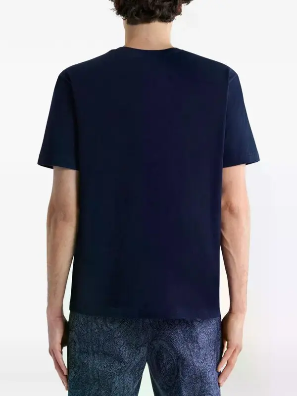 Etro Cotton T-shirt With Leopard Print And Embroidery - Blue