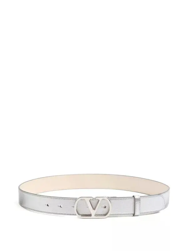Valentino Garavani Vlogo Signature Leather Belt - Silver