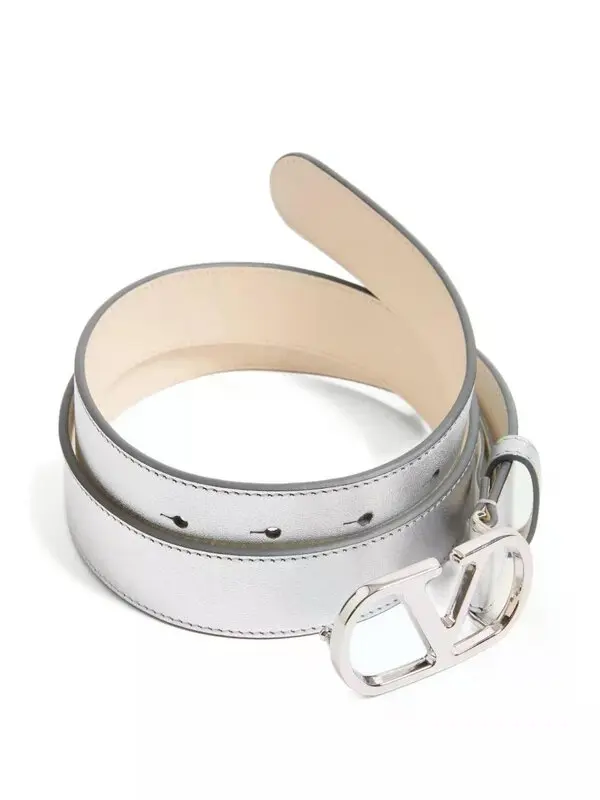 Valentino Garavani Vlogo Signature Leather Belt - Silver
