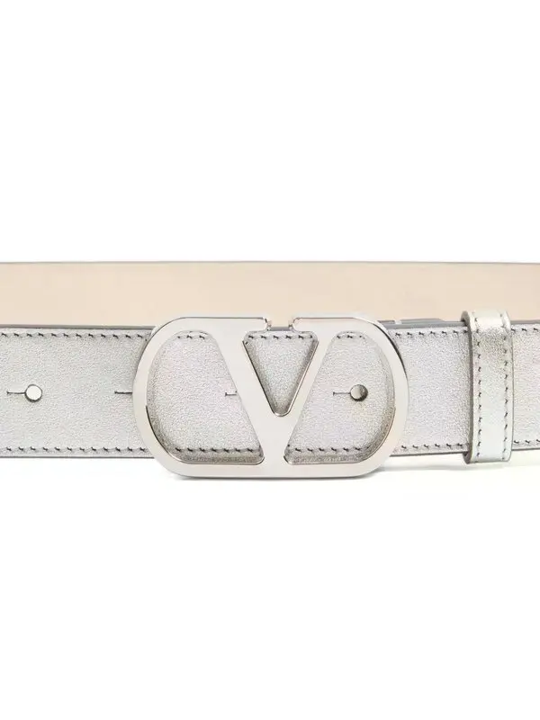 Valentino Garavani Vlogo Signature Leather Belt - Silver