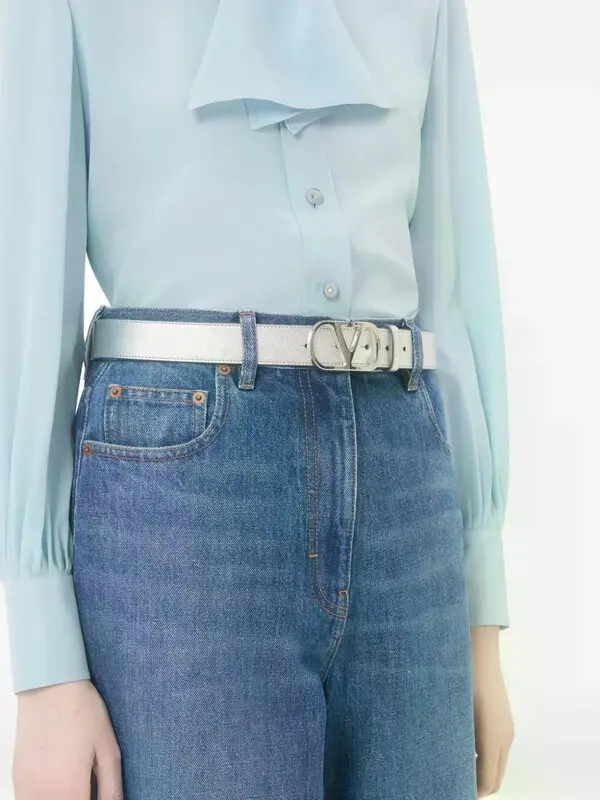 Valentino Garavani Vlogo Signature Leather Belt - Silver