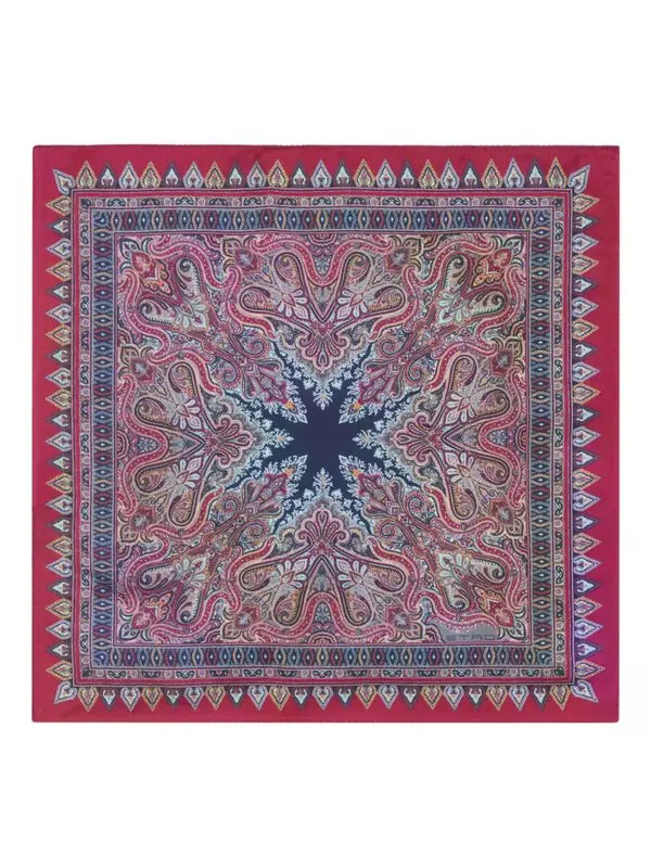 Etro Floral Paisley Silk Pocket Square - Red