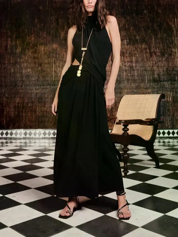 Johanna Ortiz Retro Draped Maxi Dress - Black