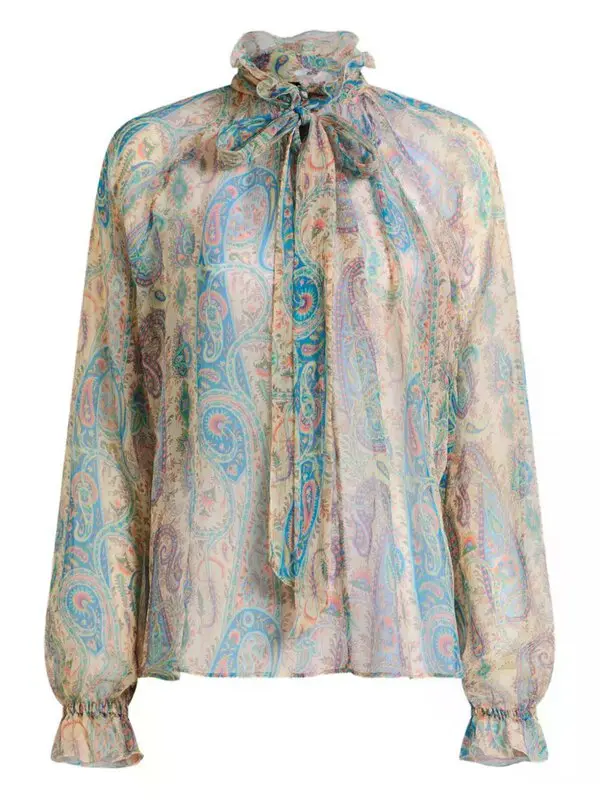 Etro Silk Crepon Blouse With Paisley Foliage Motif - Neutrals