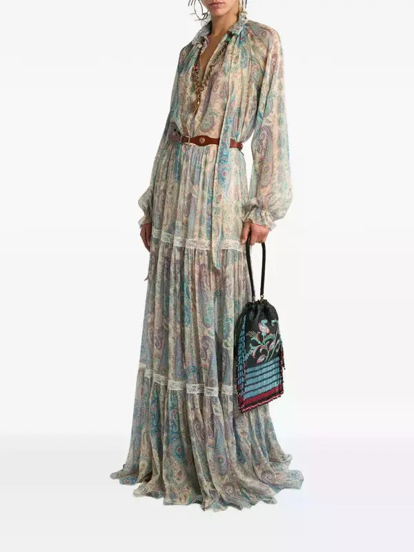 Etro Silk Crepon Blouse With Paisley Foliage Motif - Neutrals
