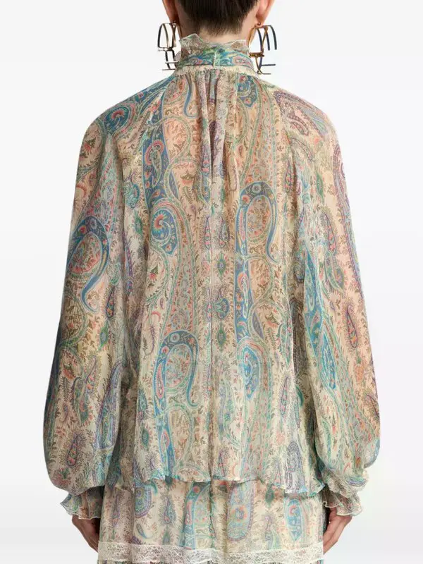 Etro Silk Crepon Blouse With Paisley Foliage Motif - Neutrals