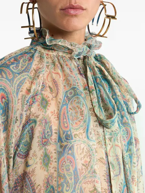 Etro Silk Crepon Blouse With Paisley Foliage Motif - Neutrals