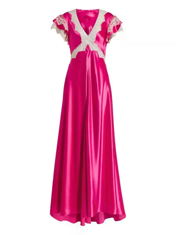 Alberta Ferretti Lace-trim Maxi Dress - Pink