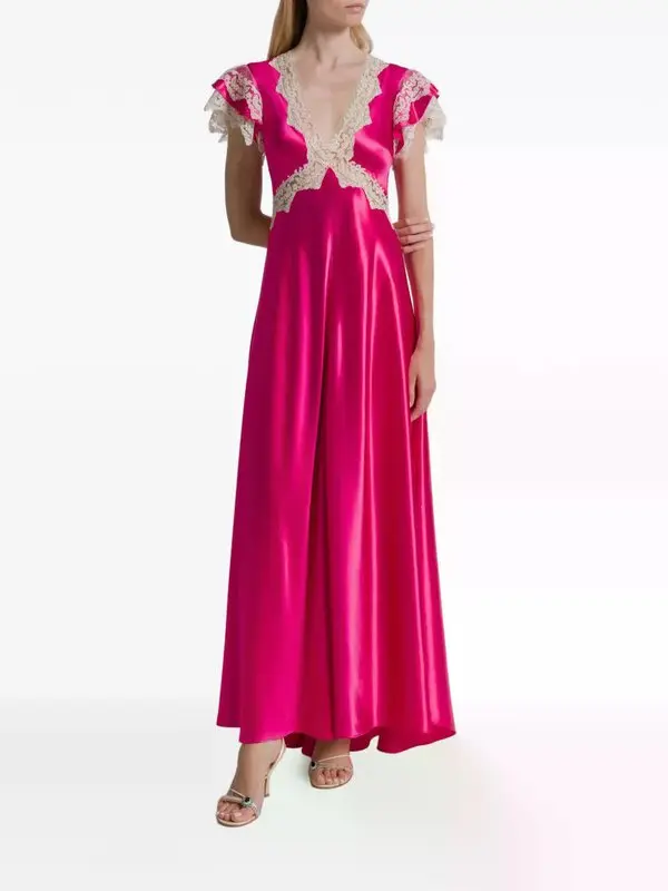 Alberta Ferretti Lace-trim Maxi Dress - Pink