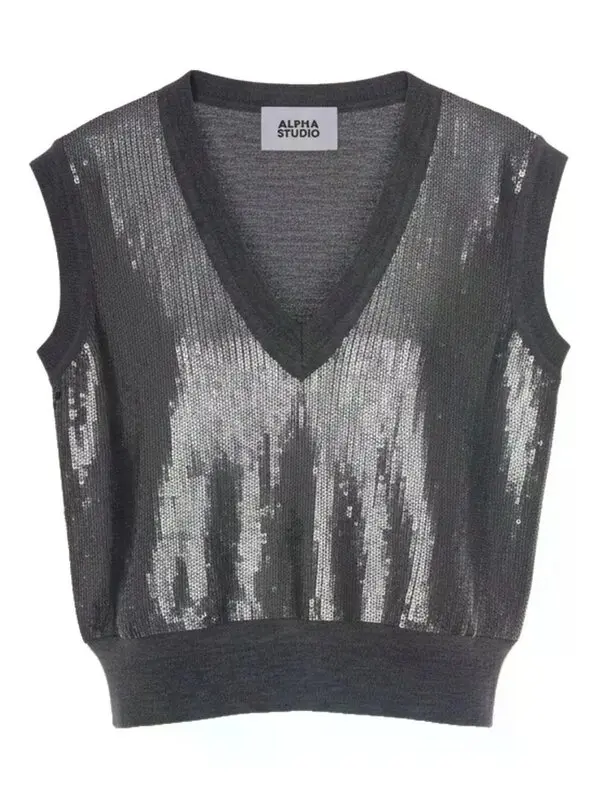 Alpha Studio Sequin Embellished Merino Wool Sweater - Grey