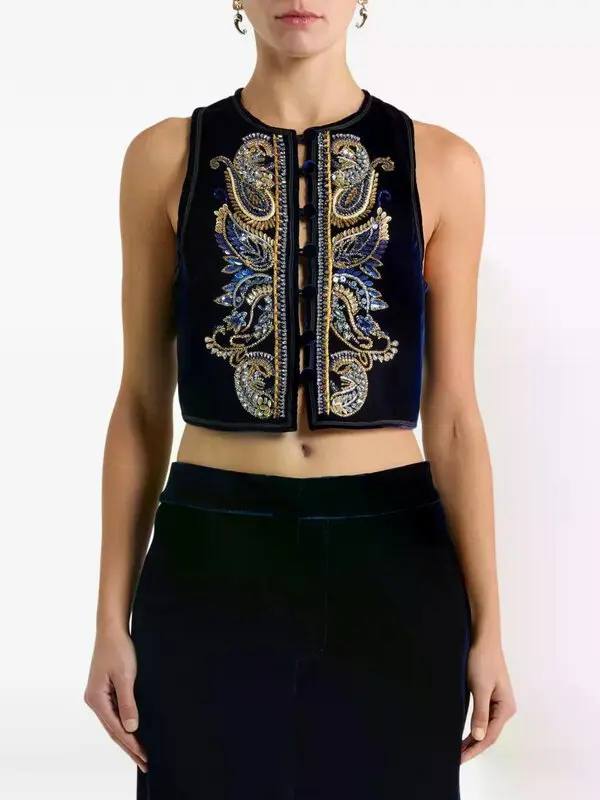 Etro Paisley Foliage Embroidered Velvet Waistcoat