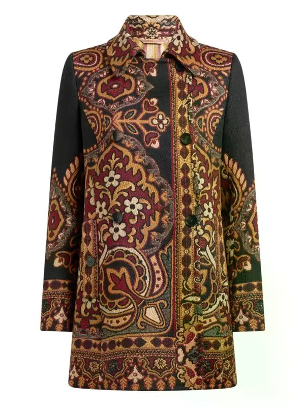 Etro Double-breasted Jacquard Coat With Floral Motif