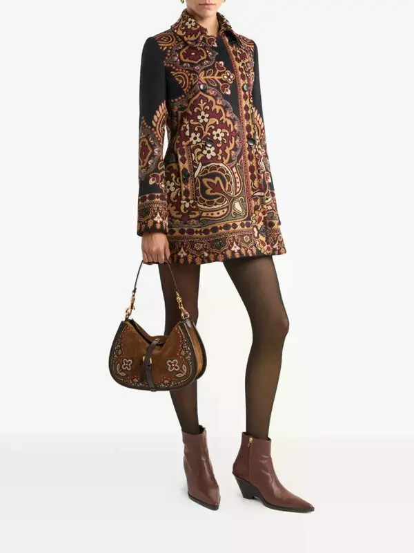 Etro Double-breasted Jacquard Coat With Floral Motif