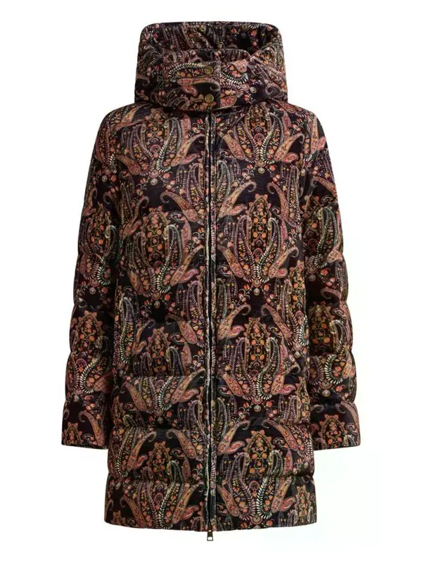 Etro Floral Paisley Velvet Puffer Jacket - Black