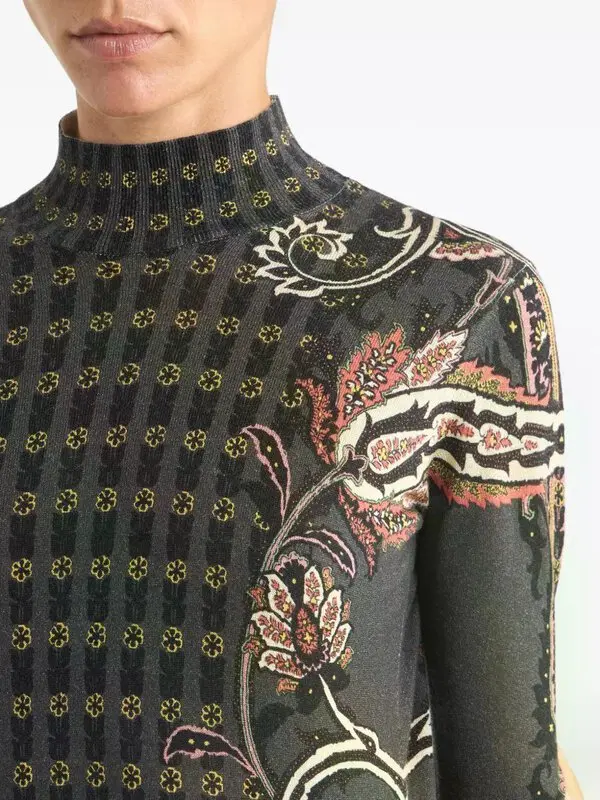 Etro Silk And Cashmere Turtleneck Sweater With Floral Paisley Motif