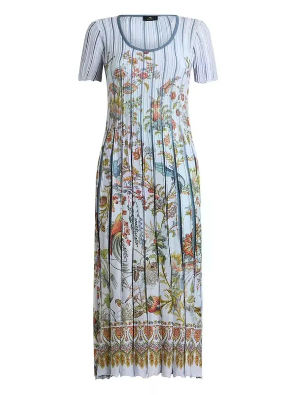 Etro Pleated Cotton-blend Midi Dress With Placed Print