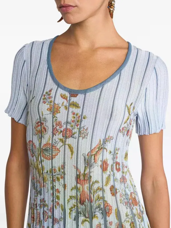 Etro Pleated Cotton-blend Midi Dress With Placed Print
