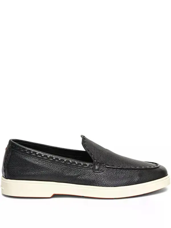 Santoni Tumbled-leather Loafers - Black