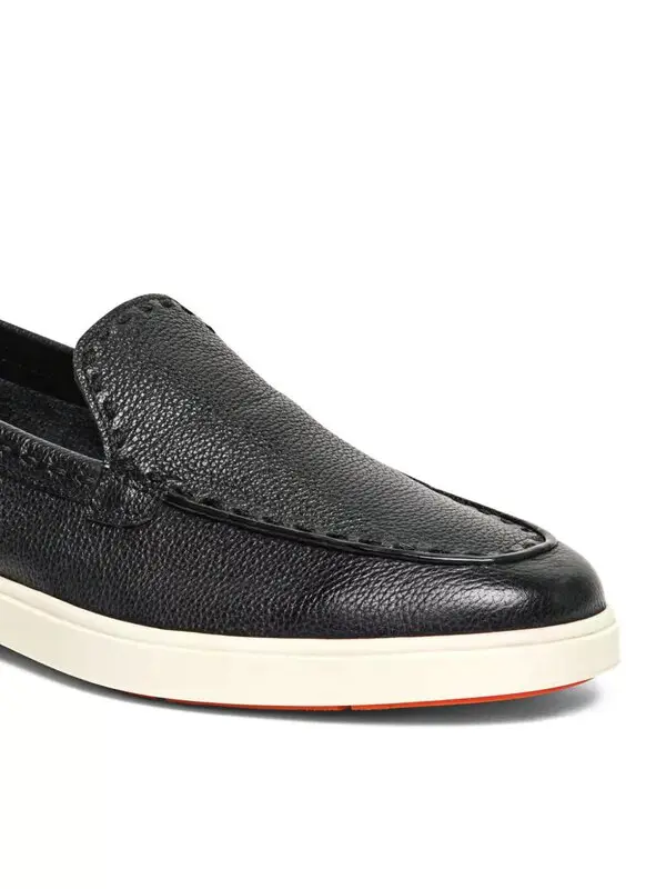 Santoni Tumbled-leather Loafers - Black