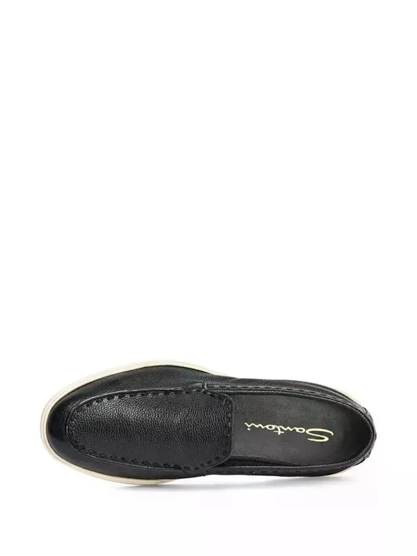 Santoni Tumbled-leather Loafers - Black