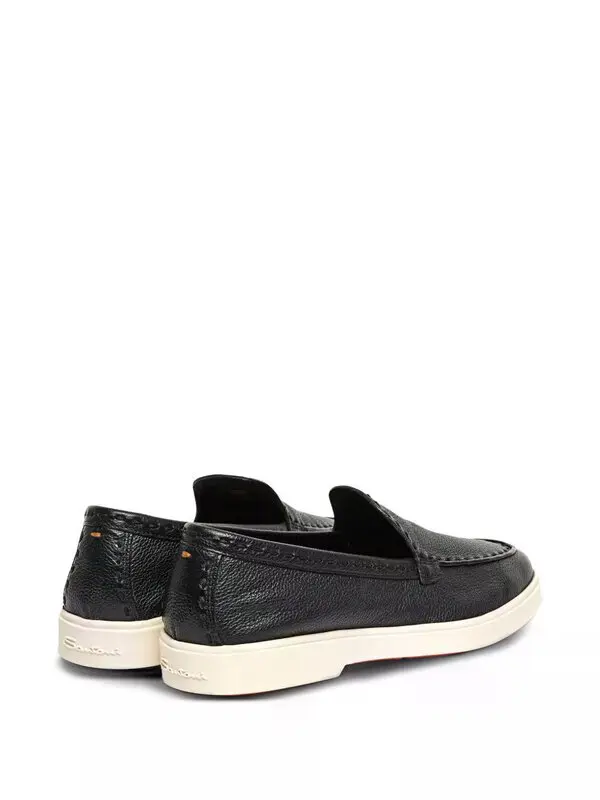 Santoni Tumbled-leather Loafers - Black