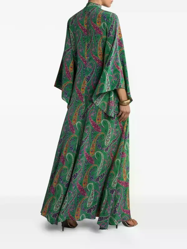 Etro Silk Long Dress With Paisley Motif And Scarf Detail