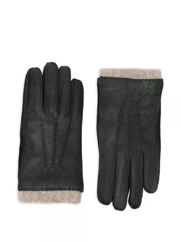Paul Smith Ribbed-trim Leather Gloves - Black