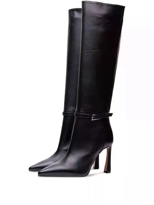 POCHE PARIS Buckle Pointed-toe Knee-high Boots