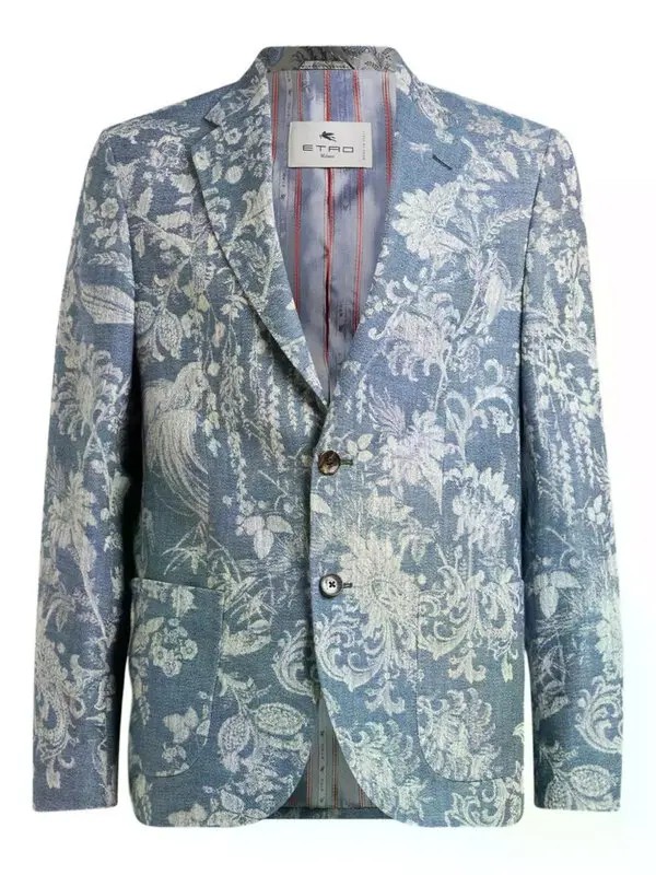 Etro Floral Jacquard Cotton Jacket - Blue