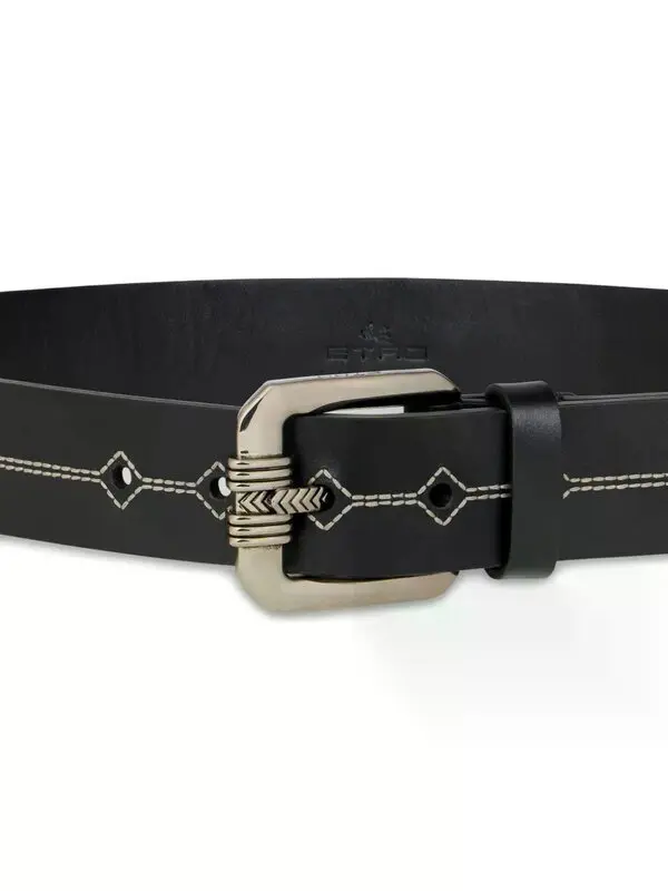 Etro Leather Belt With Embroidery